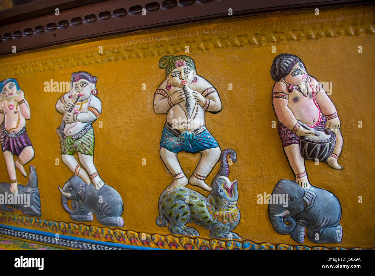 Sri Lanka, Colombo, Buddhist Temple. Detail of ceramic wall detail ...