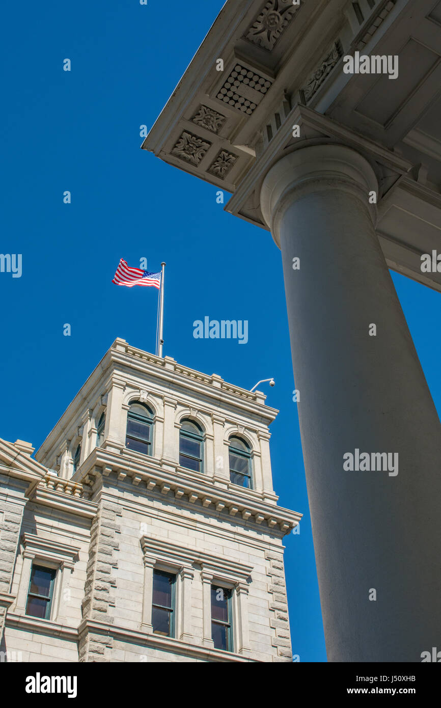 South Carolina, Charleston. Historic Post Office, columns of St ...