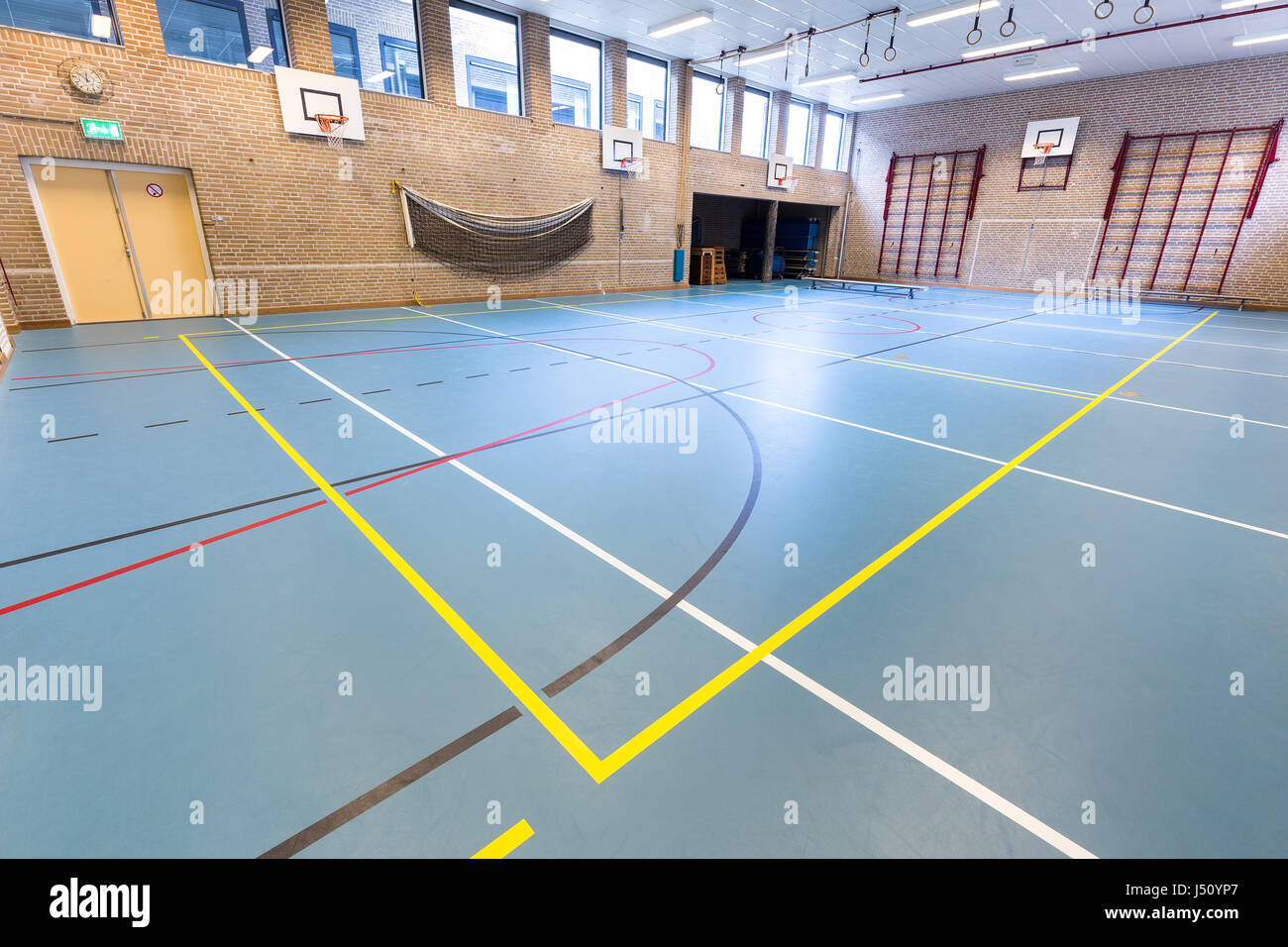 European gym class for school sports no people Stock Photo - Alamy