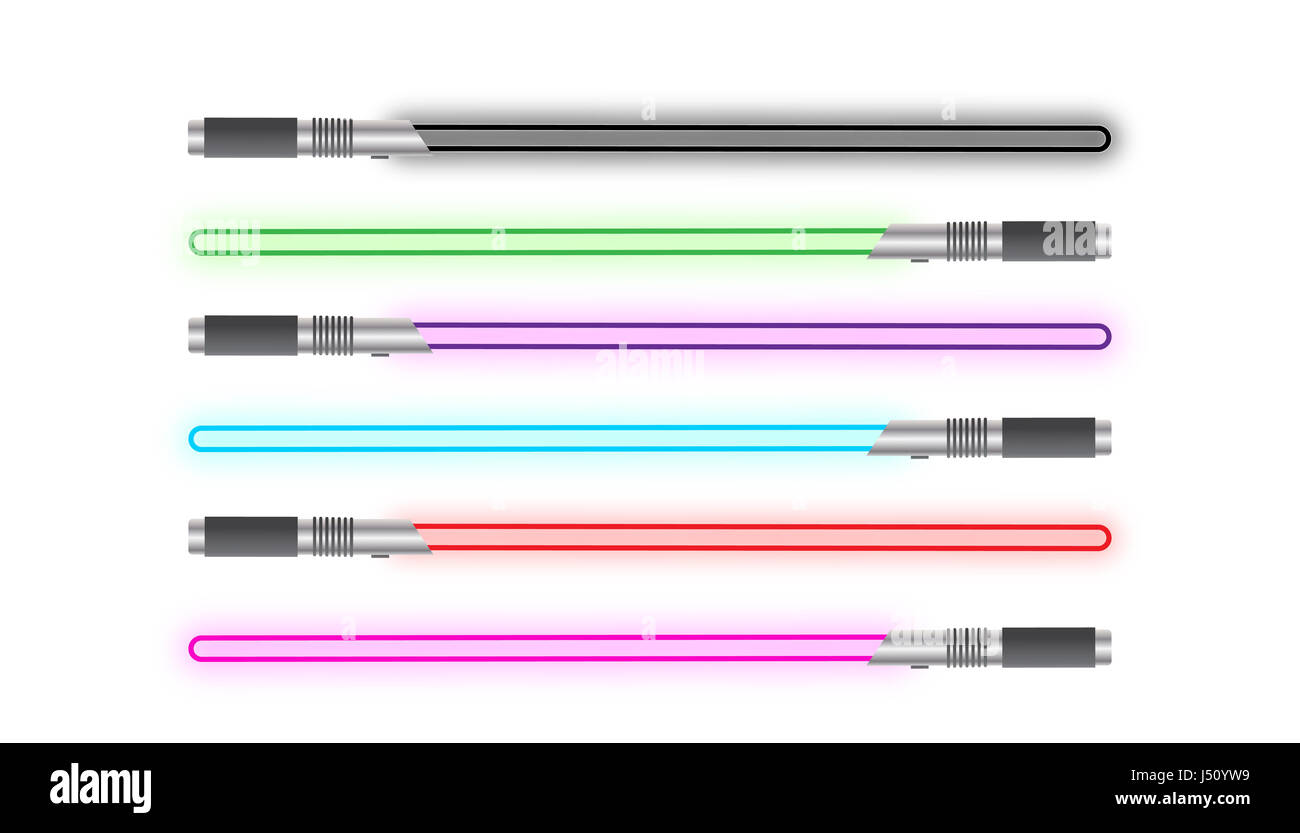 A selection of light swords of different colours isolated on a white ...
