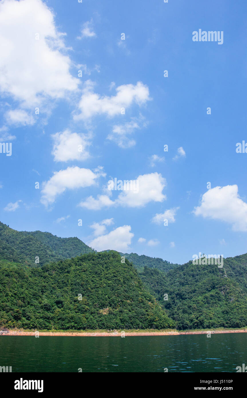 The reservoir scenery with blue sky in summer Stock Photo - Alamy