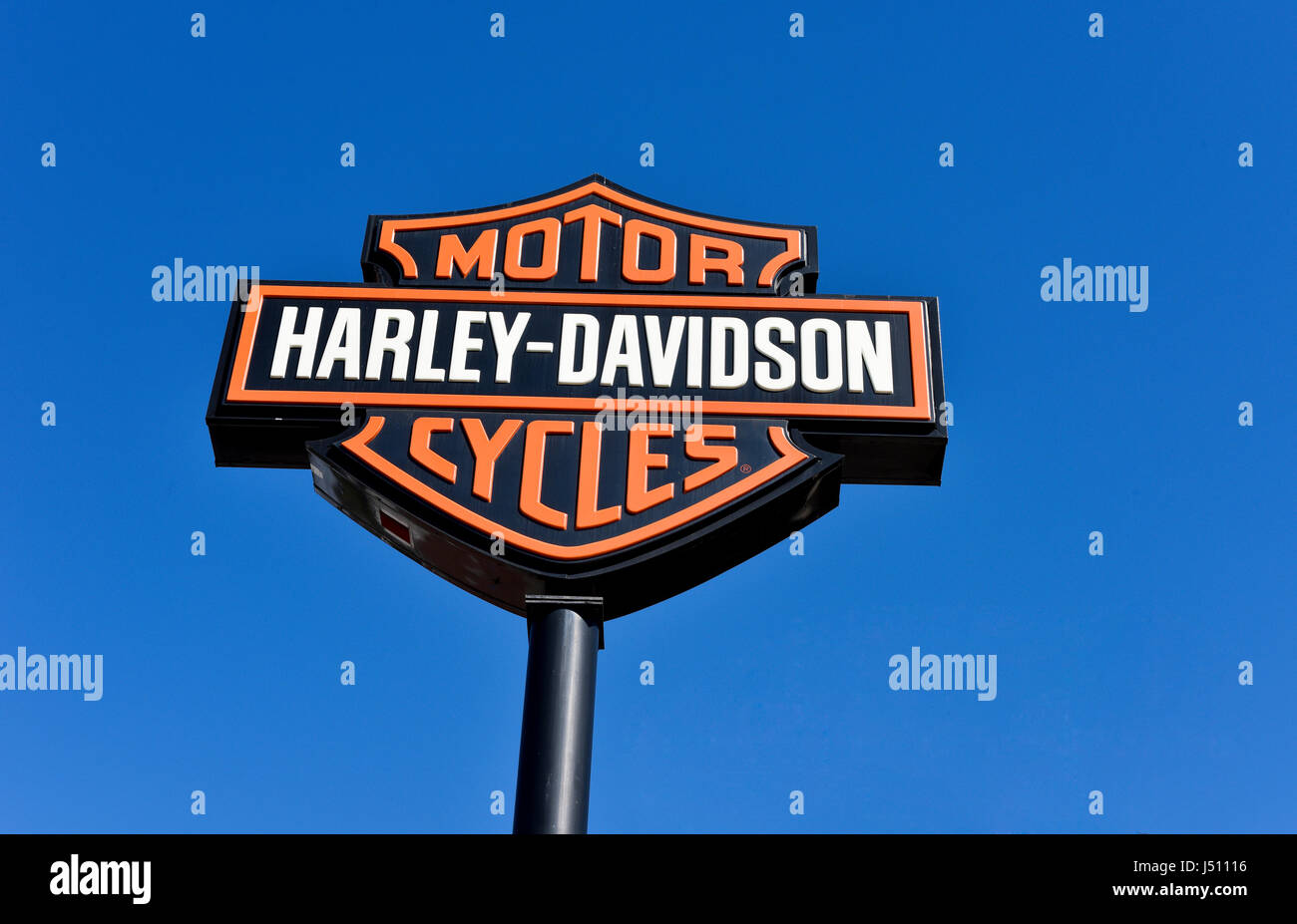 Harley Davidson Motorcycles Sign with Blue Sky Stock Photo - Alamy