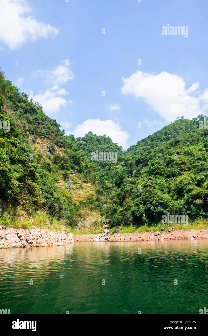The reservoir scenery with blue sky in summer Stock Photo - Alamy