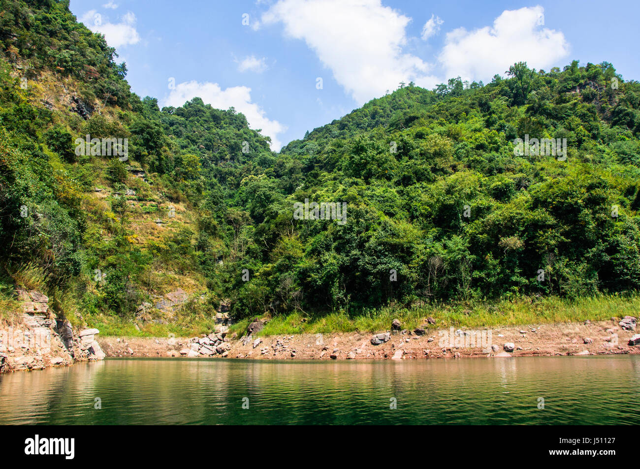 The reservoir scenery with blue sky in summer Stock Photo - Alamy