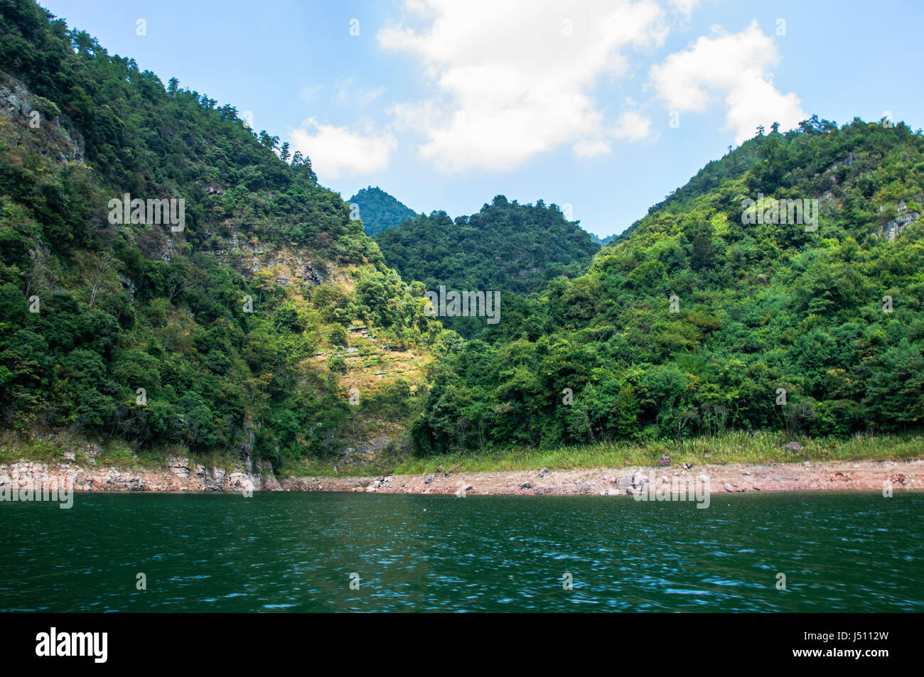 The reservoir scenery with blue sky in summer Stock Photo - Alamy