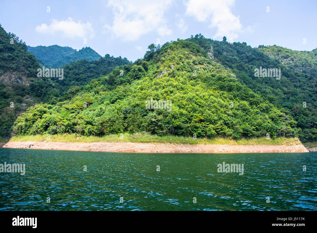 The reservoir scenery with blue sky in summer Stock Photo - Alamy