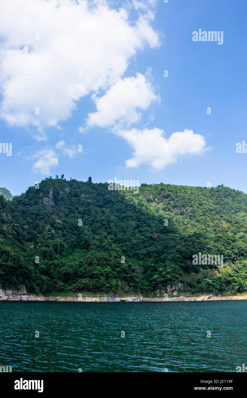The reservoir scenery with blue sky in summer Stock Photo - Alamy