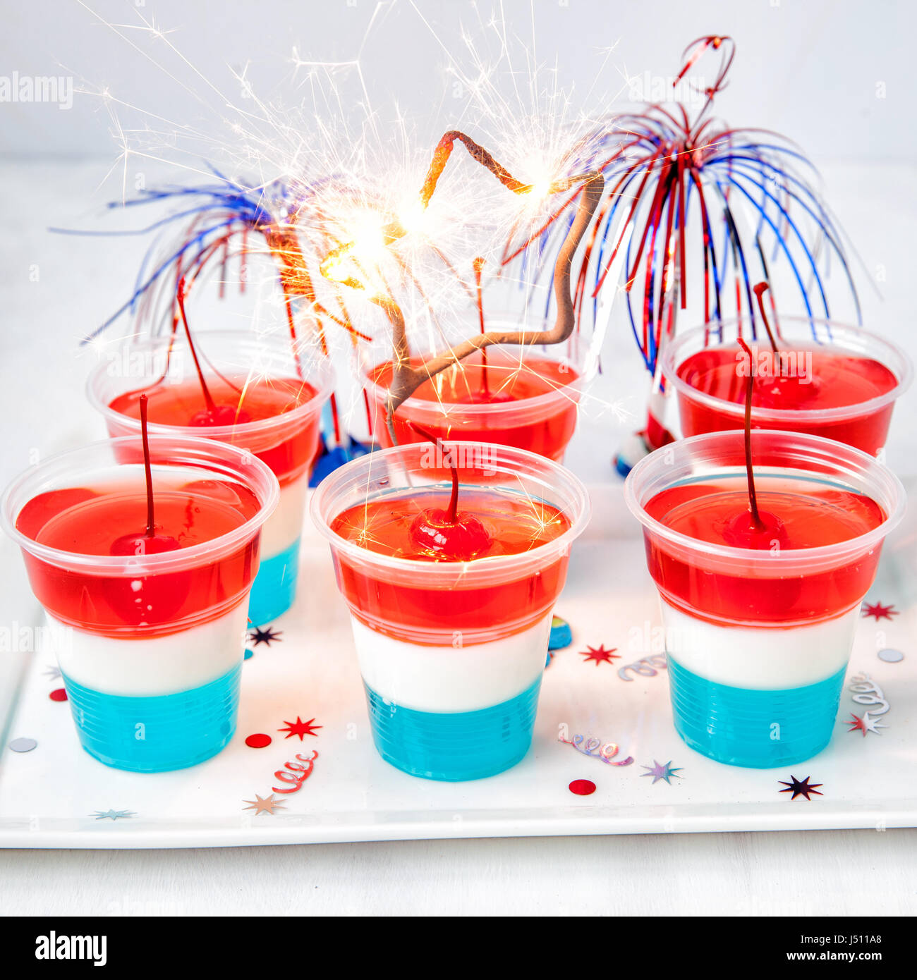Striped jelly shots with firecracker star Stock Photo - Alamy