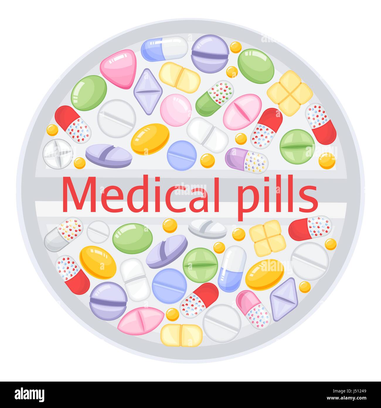 Tablet design of different colorful pills.Medicine painkiller pills ...