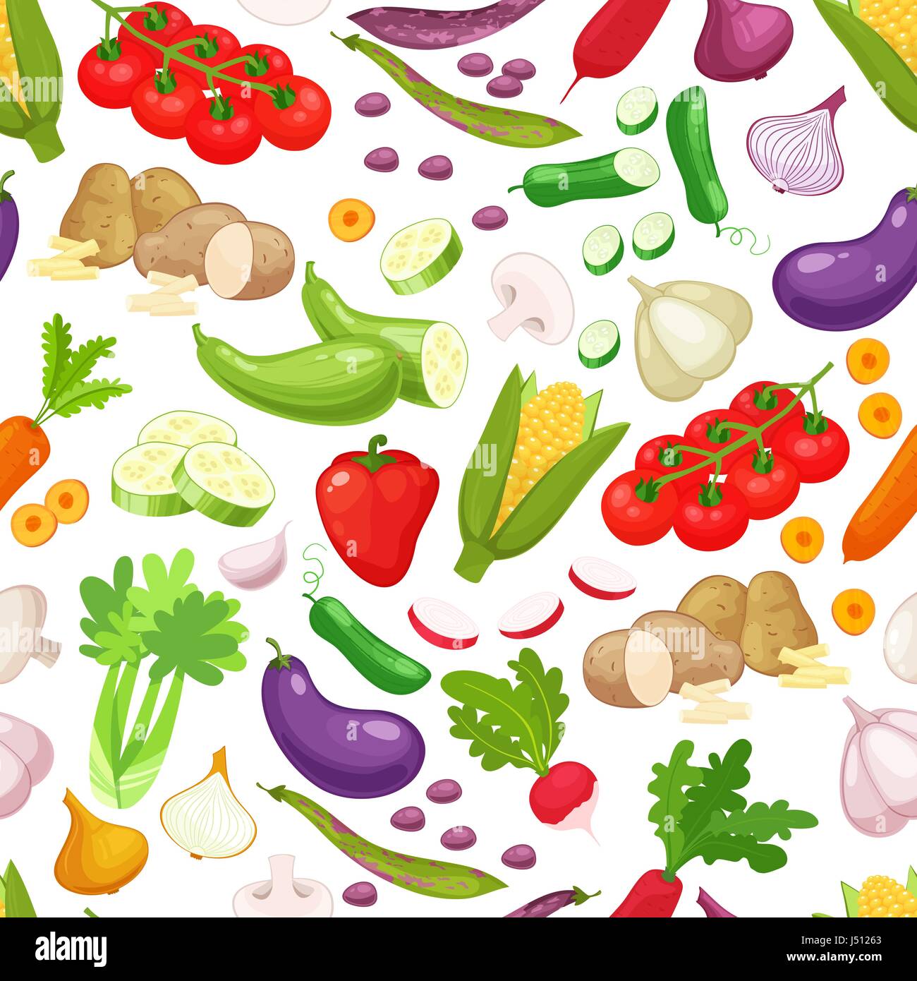 seamless pattern on a white background , vegetables illustrations Stock ...