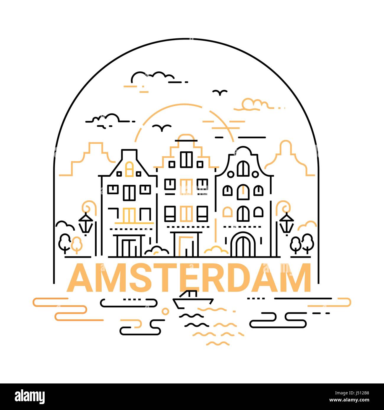 Amsterdam - modern vector line travel illustration Stock Vector Image ...