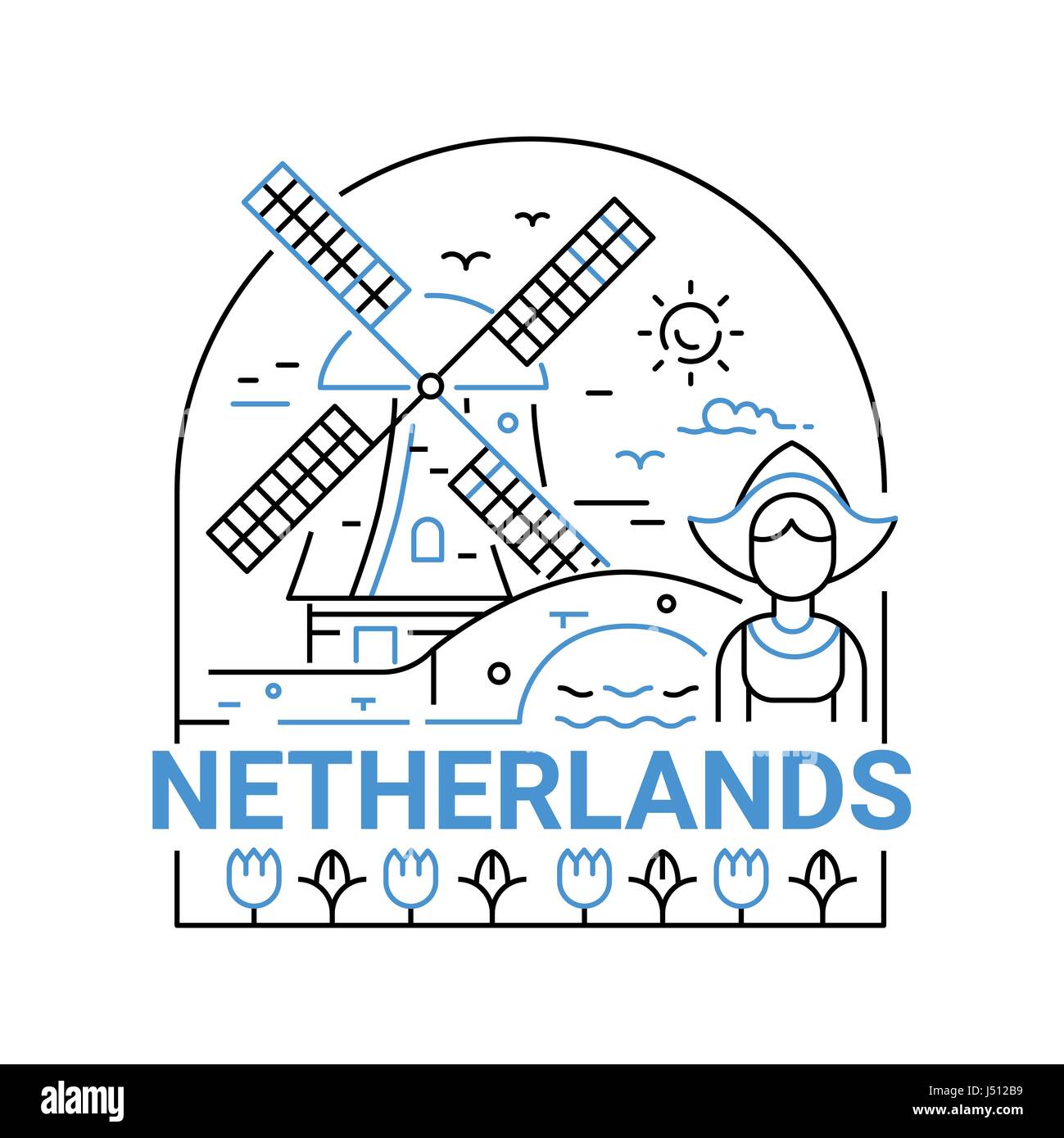 Netherlands - modern vector line travel illustration Stock Vector Image ...