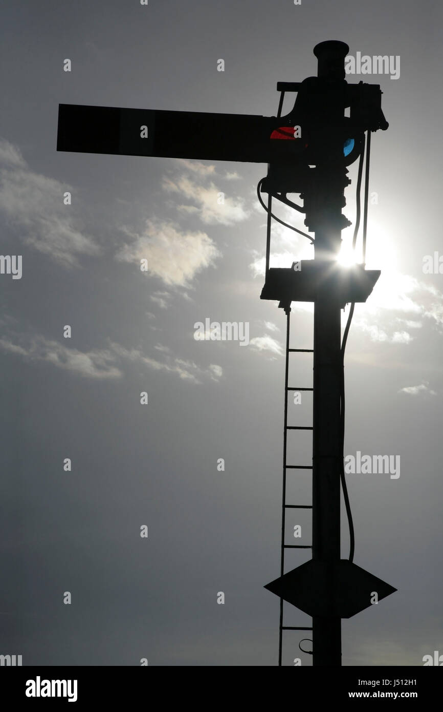 Old railway semaphore signal in the "stop" position Stock Photo - Alamy