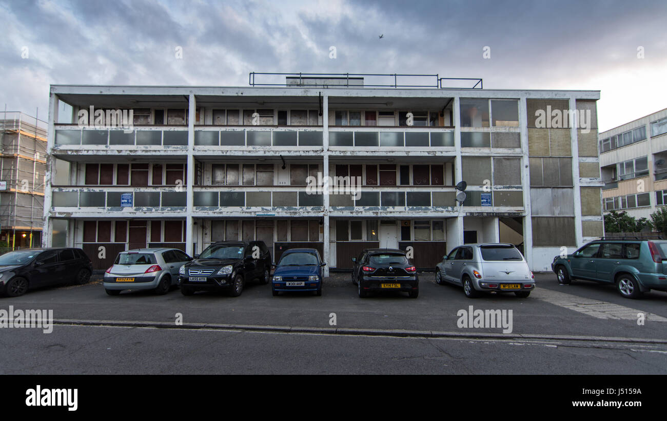 London, England - July 17, 2015: Scruffy council estate apartment ...