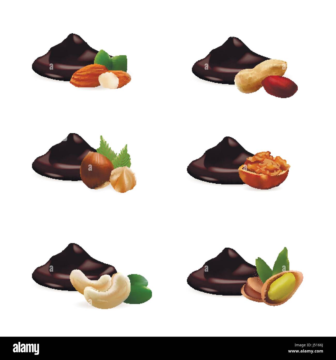 Nuts with Liquid Chocolate Isolated vector illustration Stock Vector ...