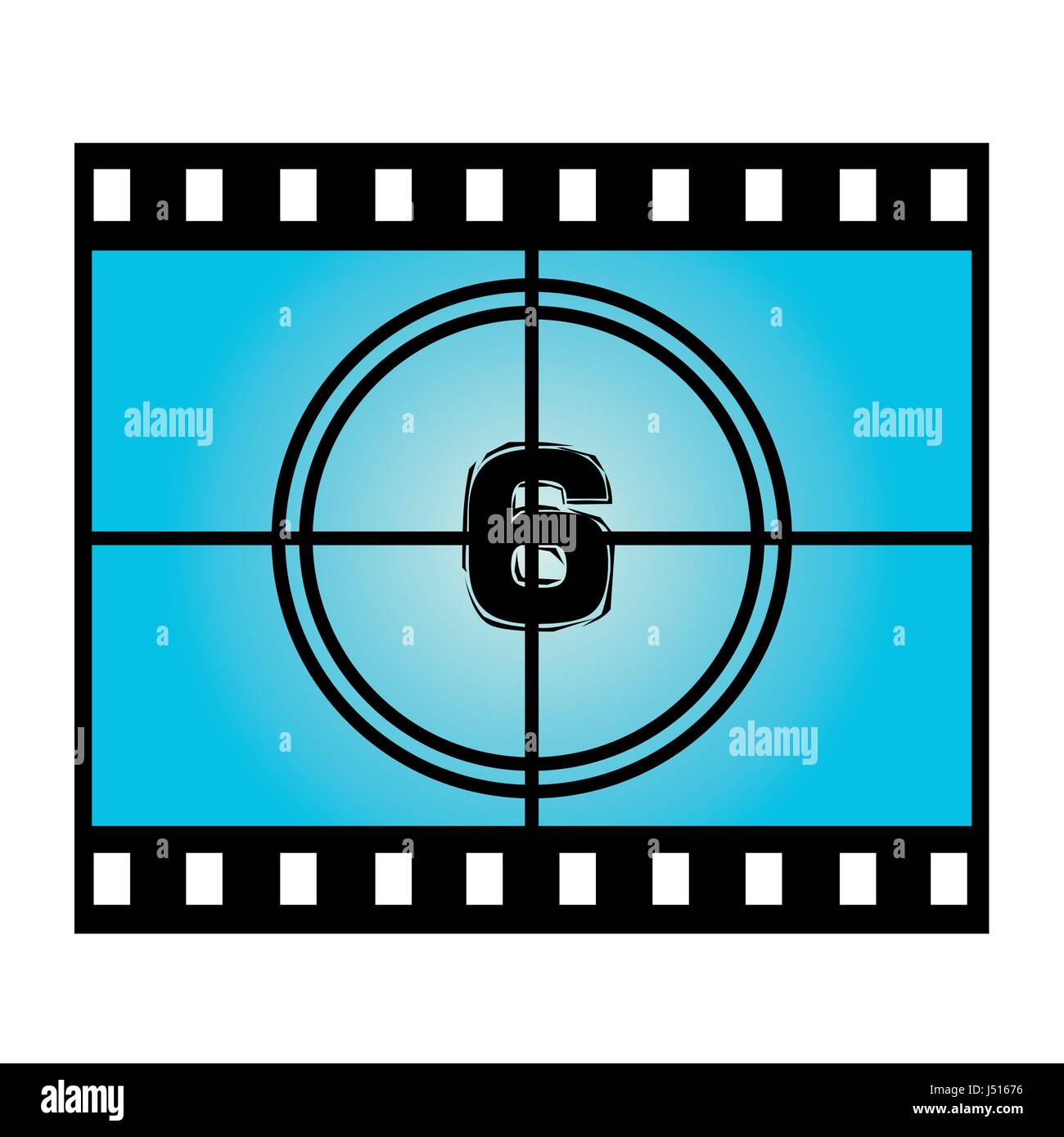Film Screen Countdown Number Six. Vector Movie Illustration Stock ...