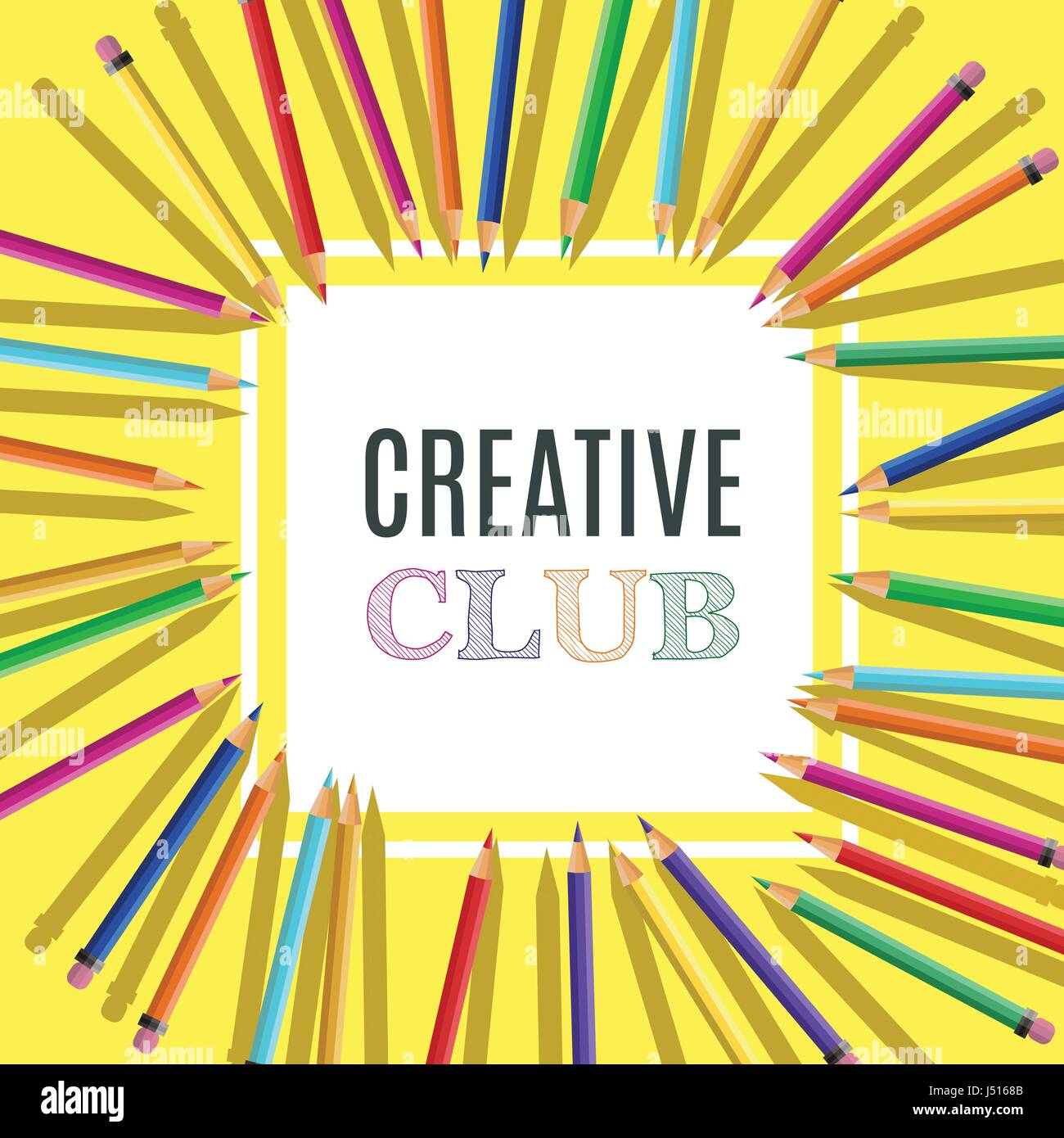 Bright Color Pensils with Creative Club Inscription. Template For Cards ...