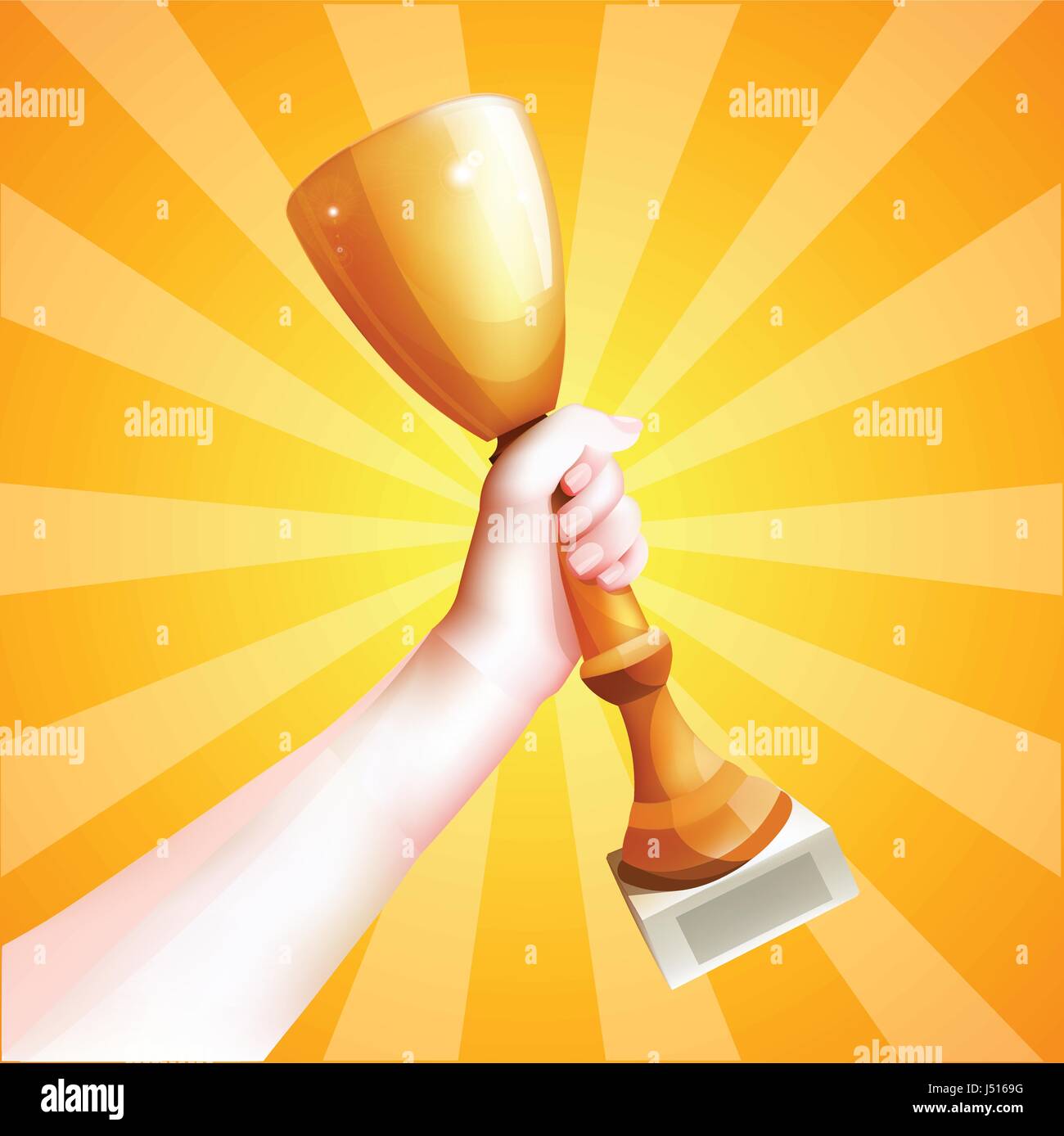 Hand Holding Up Trophy. Vector Winner Cup Illustration Stock Vector ...