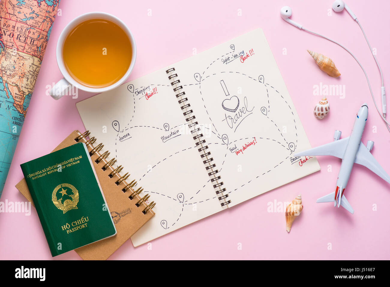 Open notebook with the route for your summer vacation Stock Photo - Alamy