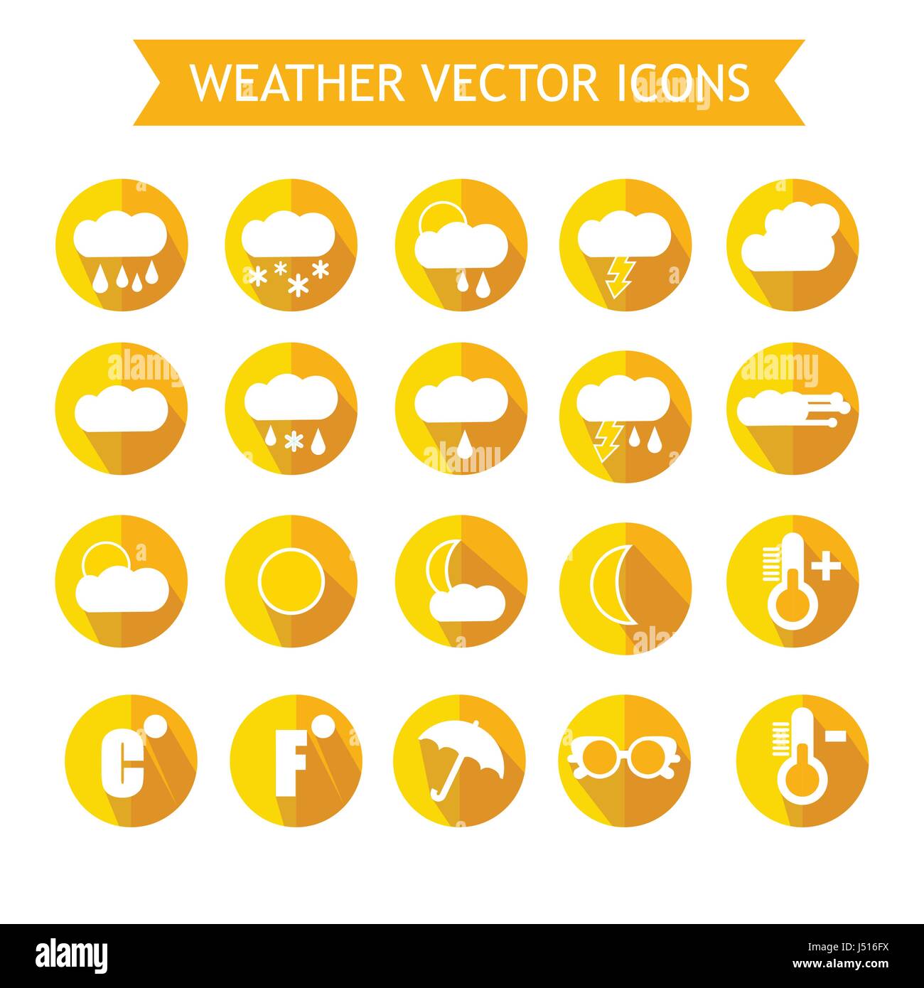 Weather ForecastIcon Set. Orange and Yellow Colors. Vector Illustration ...