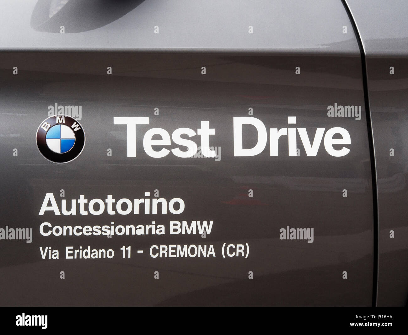 test drive sign on bmw 's cars at one italian dealer-agency Stock Photo ...