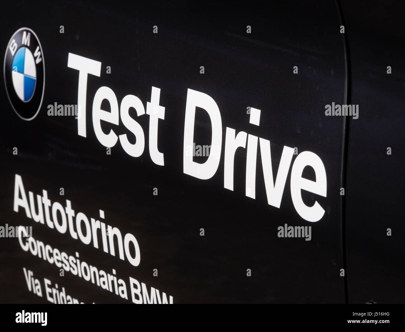 test drive sign on bmw 's cars at one italian dealer-agency Stock Photo ...