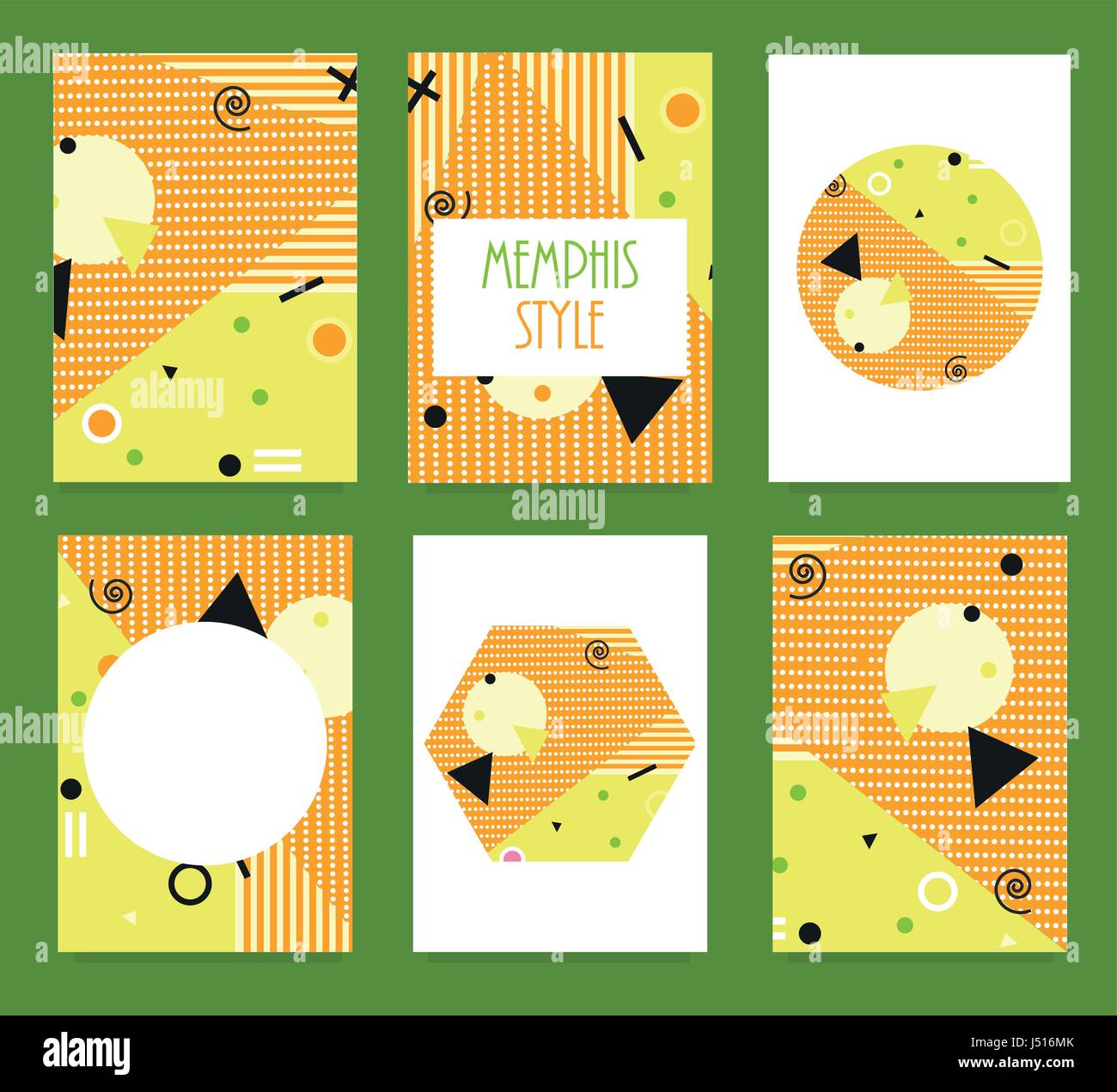 Set of Memphis Style Cards with Geometric Elements. Typography for ...