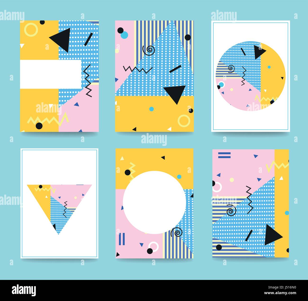 Set of Memphis Style Cards with Geometric Elements. Typography for ...