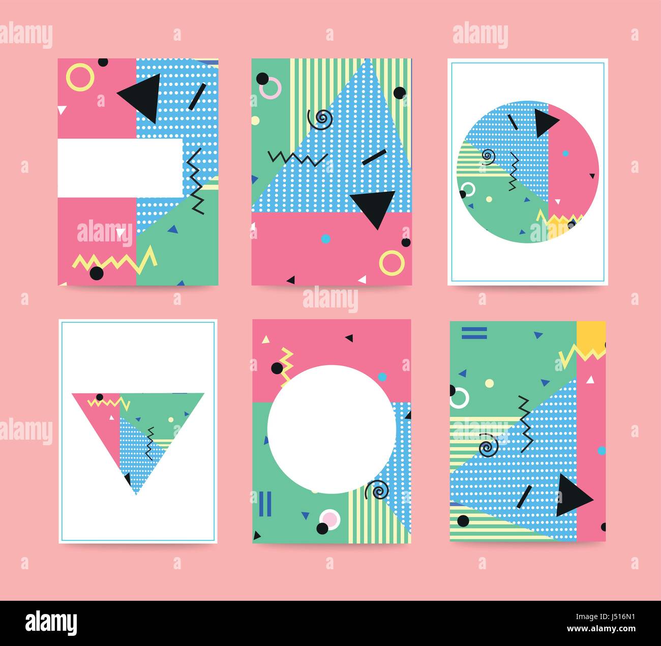 Set of Memphis Style Cards with Geometric Elements. Typography for ...