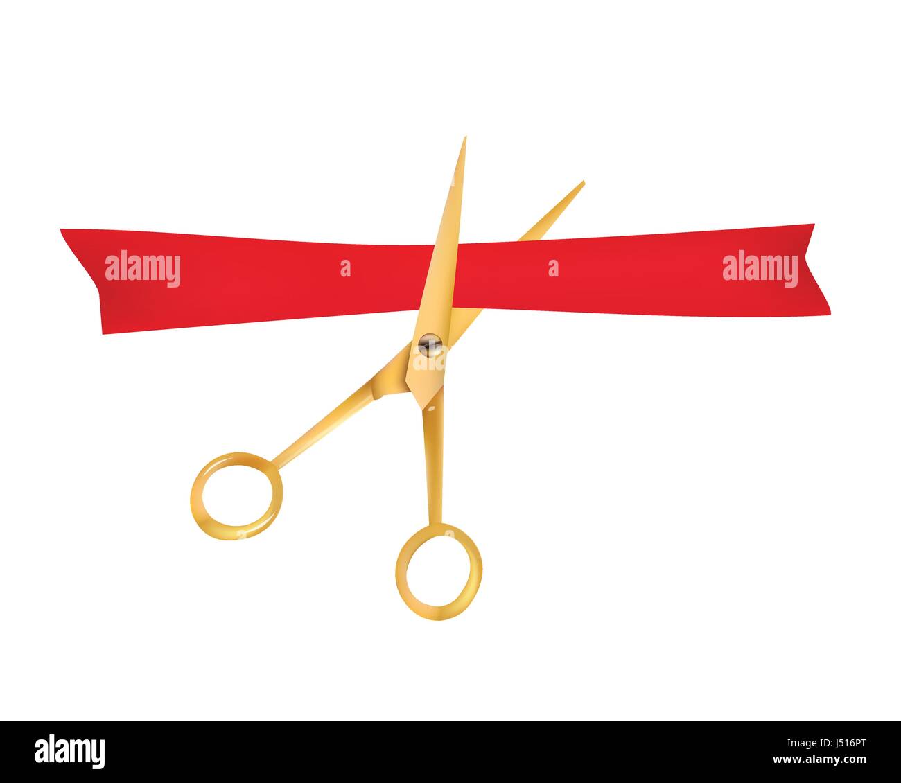 Golden scissors cut the red ribbon. The Symbol of the Grand Opening ...
