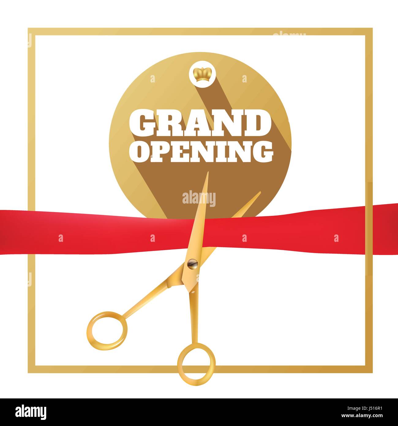 Golden scissors cut the red ribbon. The Symbol of the Grand Opening ...
