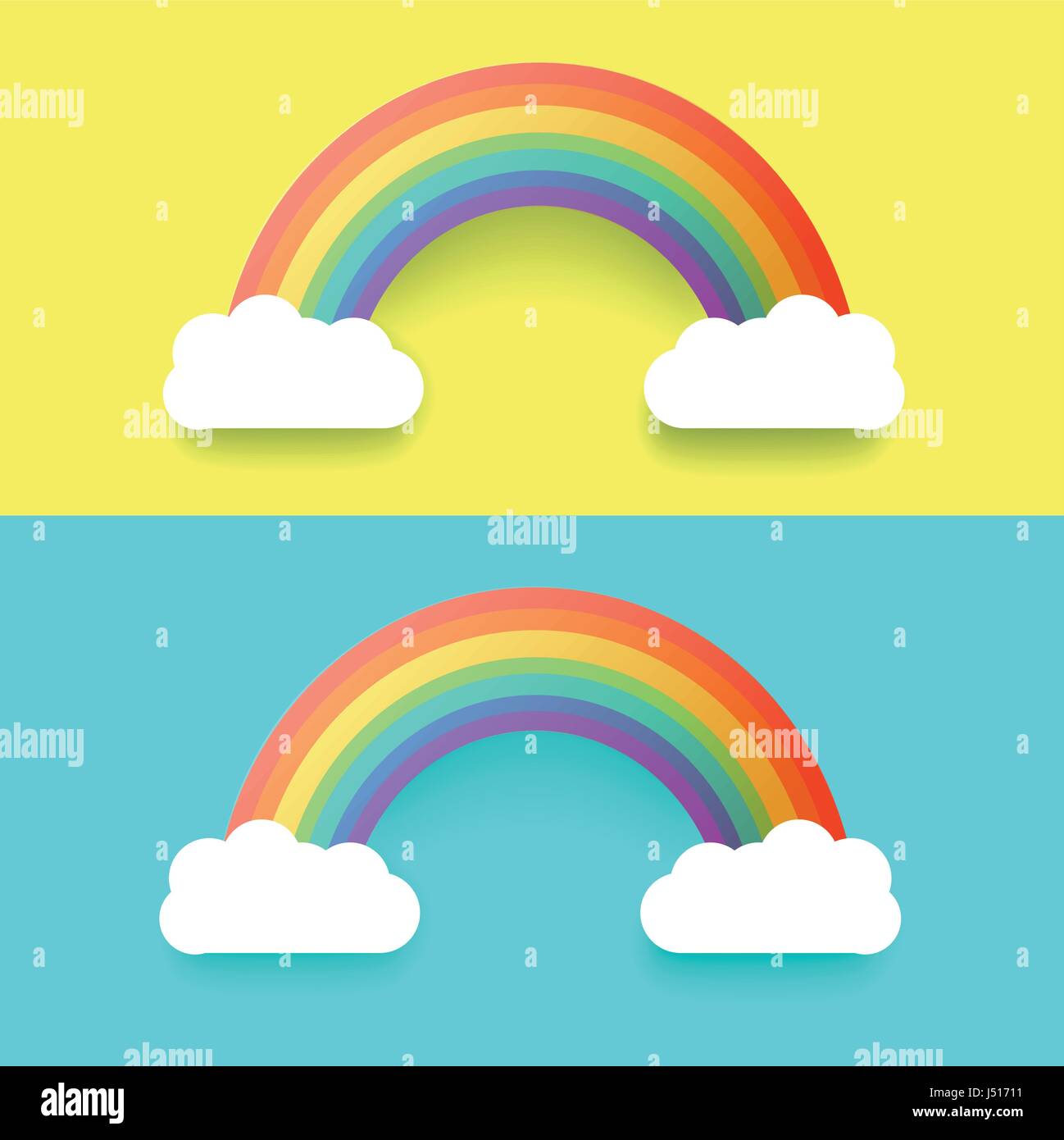 Colorful Rainbow With Clouds. Vector Illustration Set Stock Vector ...