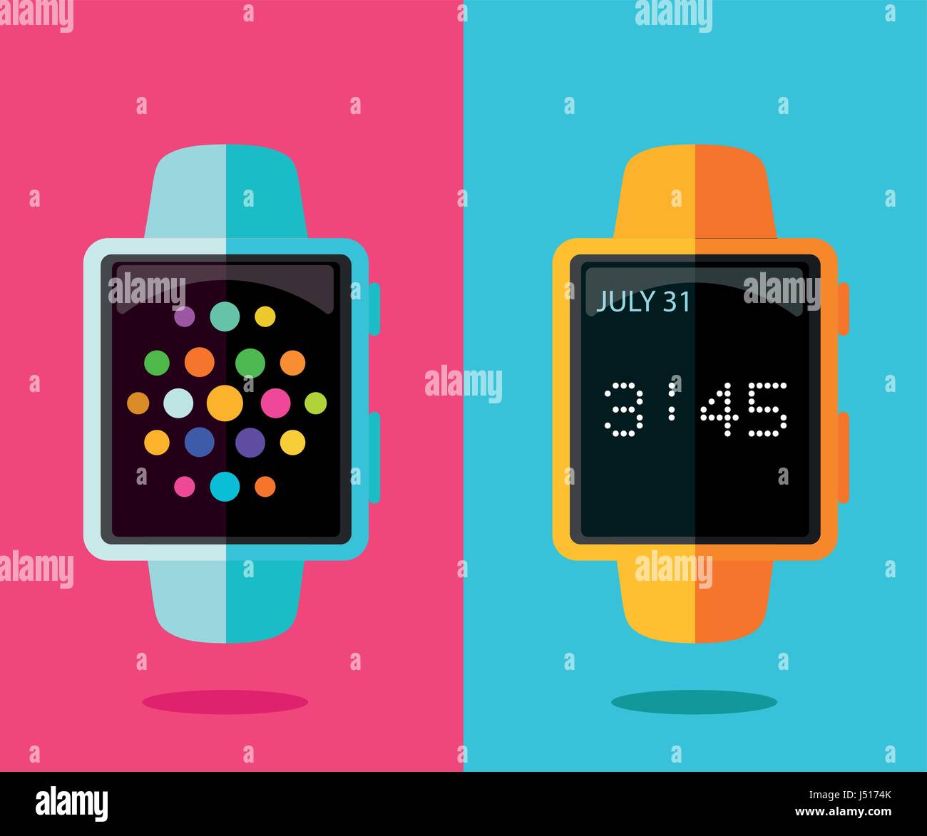 Colorful Trendy Smart Watch. Modern Flat design. Vector Illustration ...