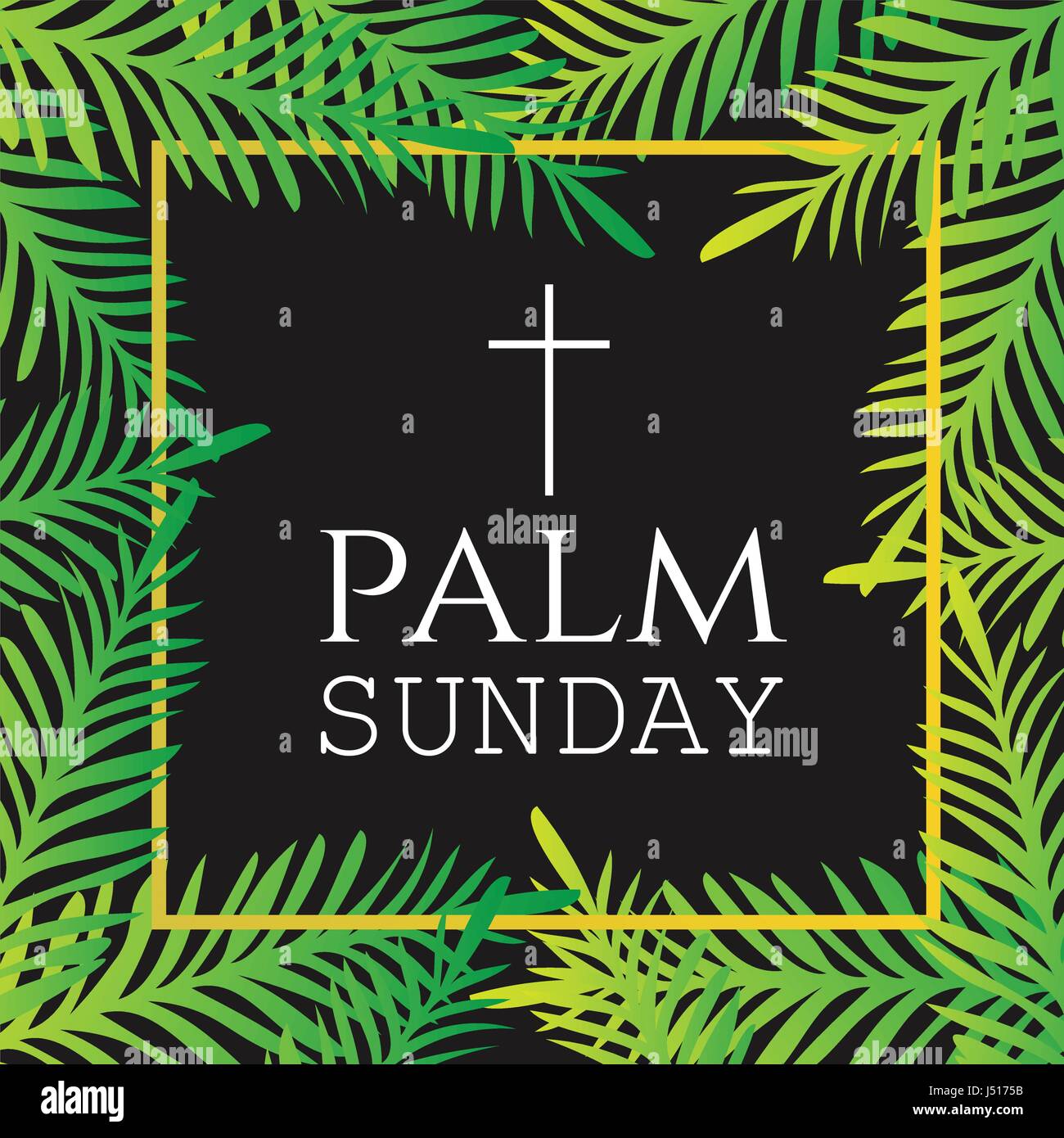 Palm branches surrounding Palm Sunday text with Cross. Easter ...