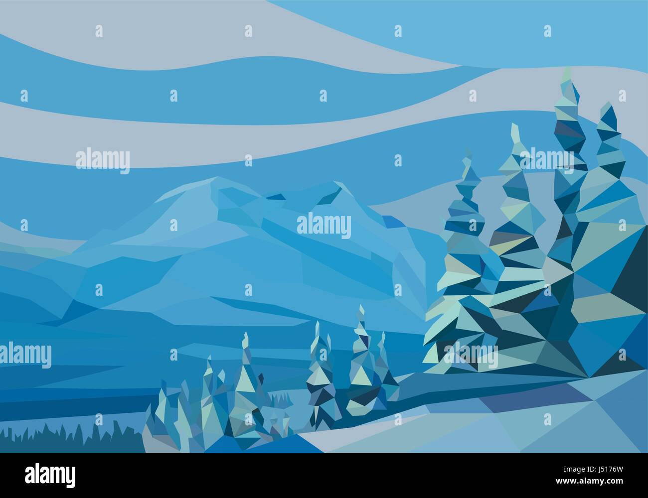 polygon landscape. vector illustration. snow mountains and trees Stock ...