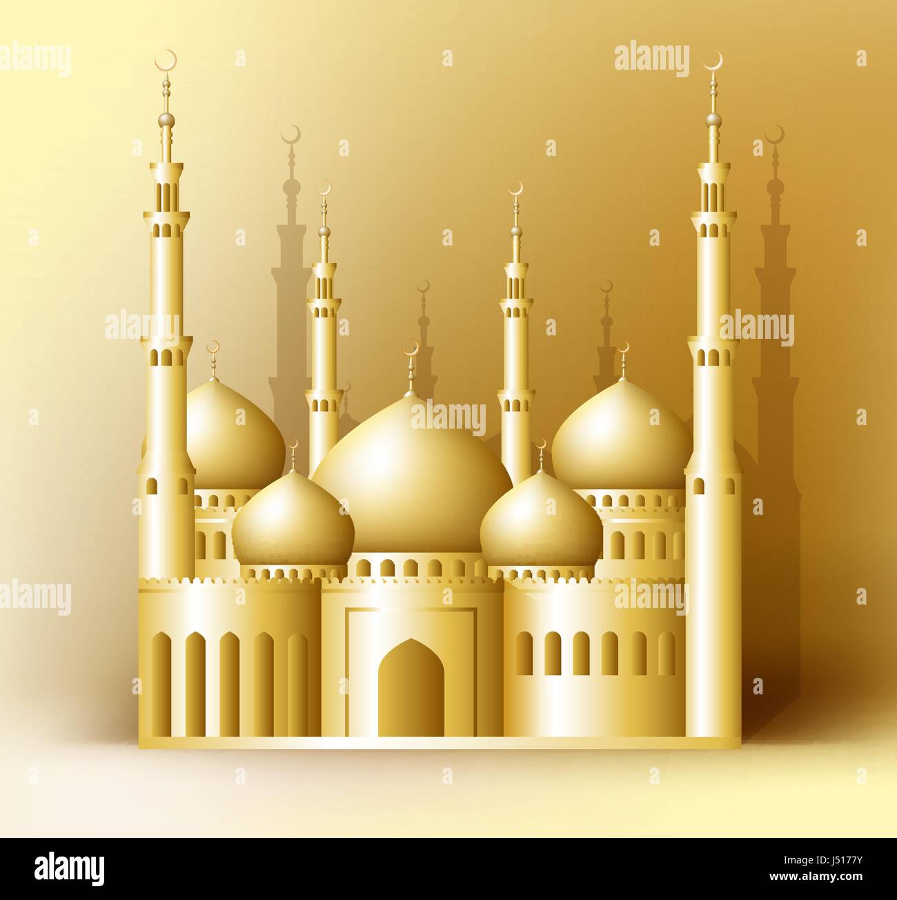 Vector Golden Detailed Mosque or Masjid Reflected for Islam and Ramadan ...