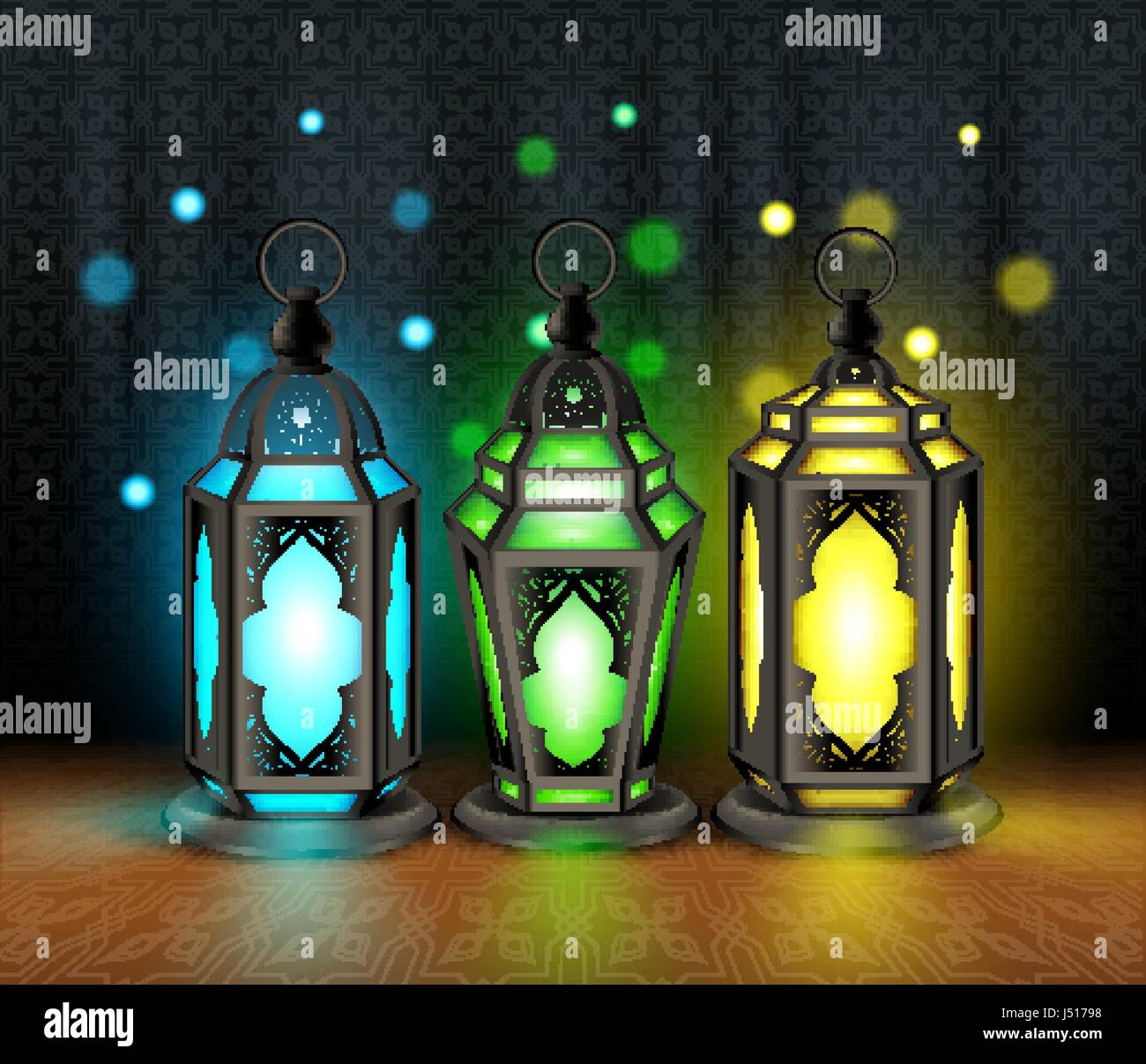Vector Set of Elegant Ramadan Kareem Lantern or Fanous With Colorful ...