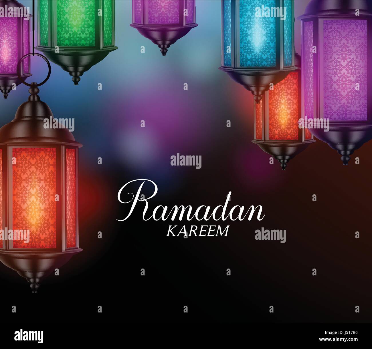 Hanging Lanterns or Fanous Vector in a Dark Glowing Background with ...