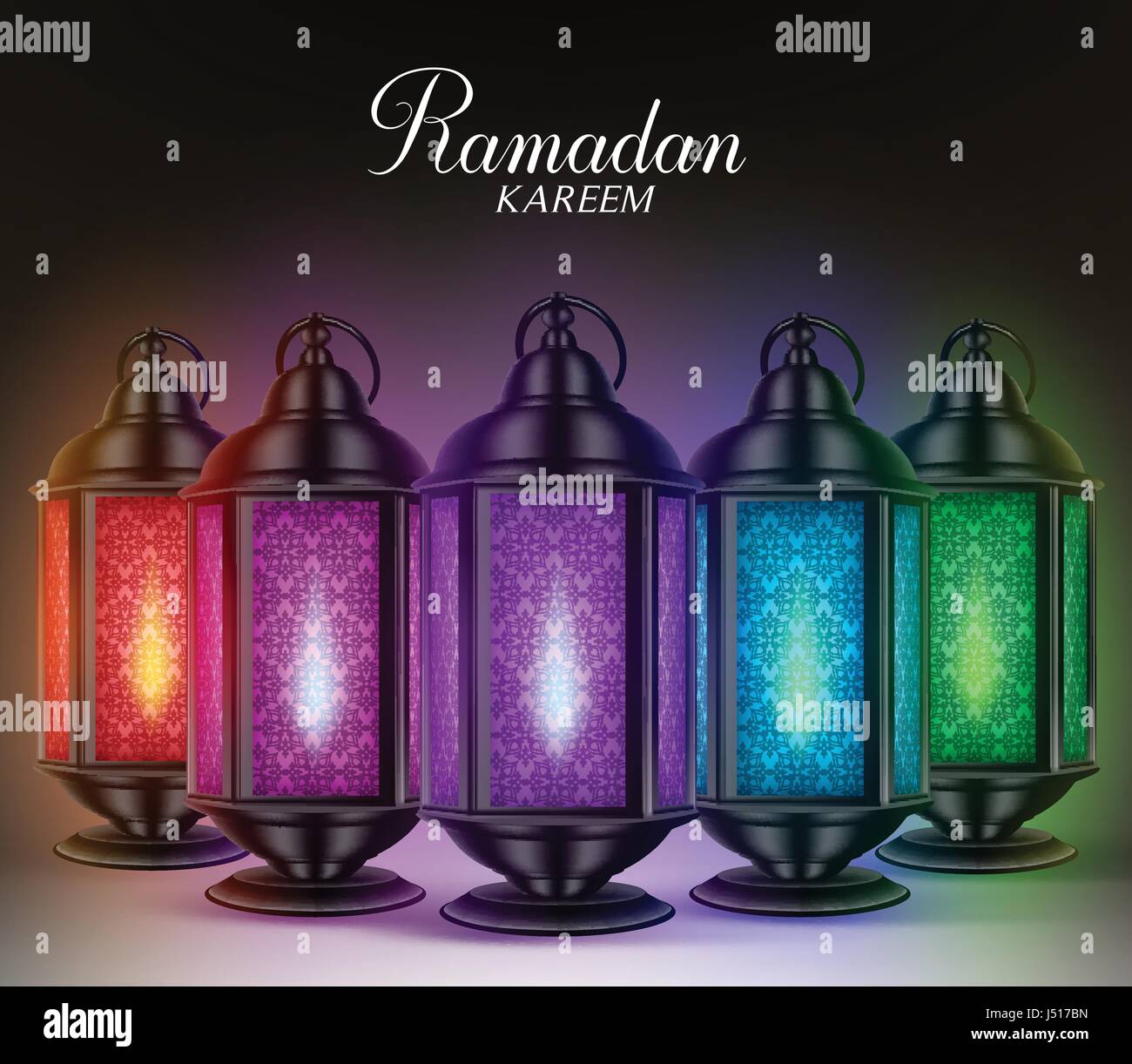Colorful Vector Set of Ramadan Lanterns or Fanous with Lights and ...