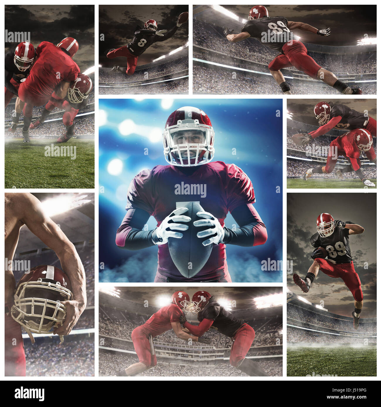 The collage about american football players in action Stock Photo - Alamy