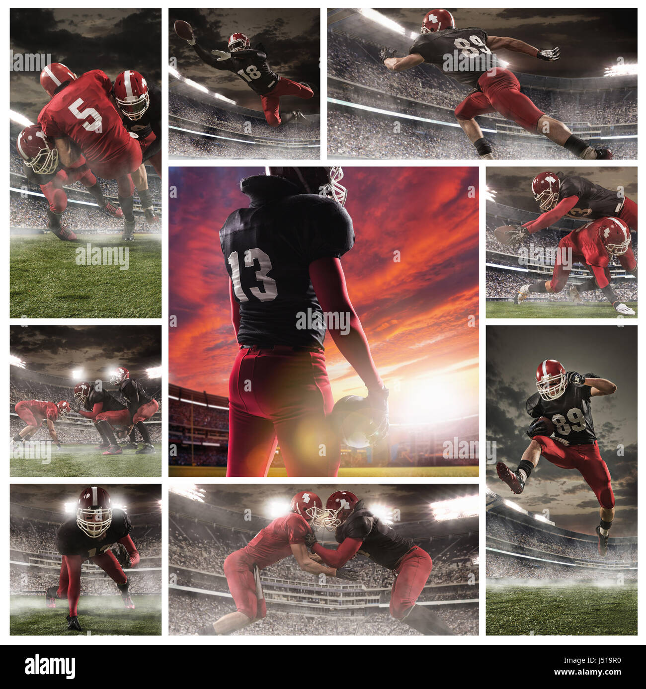 The collage about american football players in action Stock Photo - Alamy