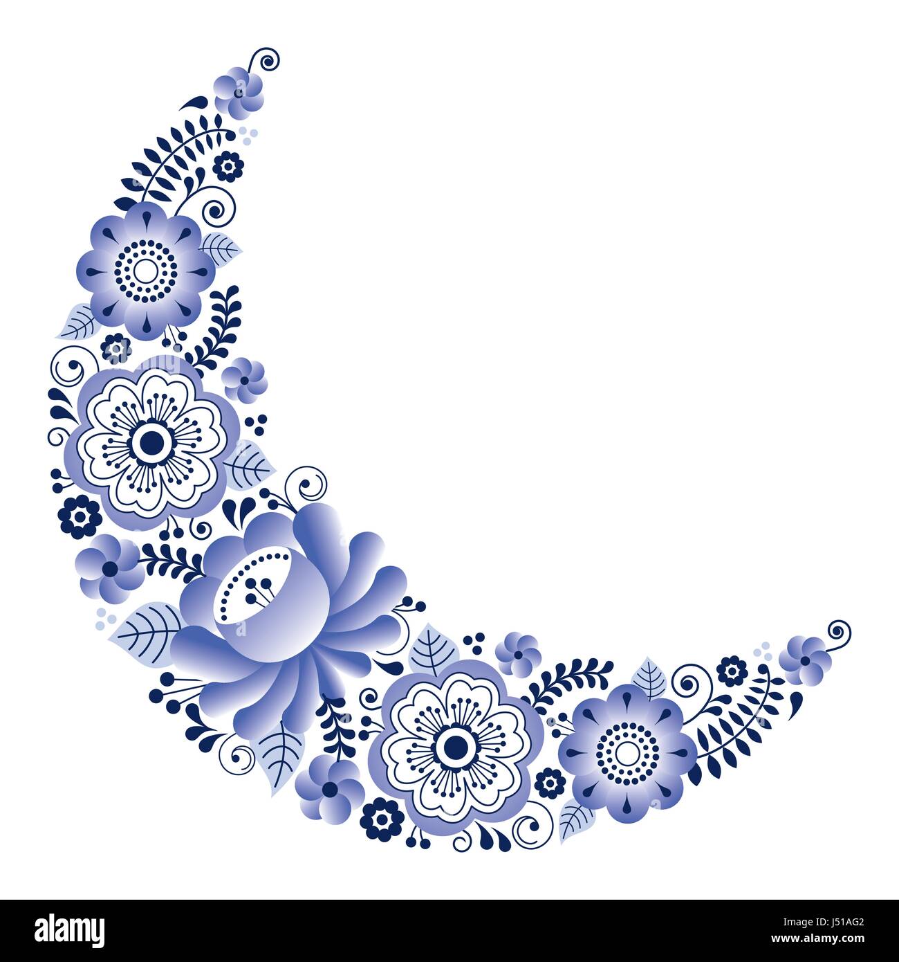 Russian ceramics Gzhel pattern - floral moon shape design Stock Vector ...