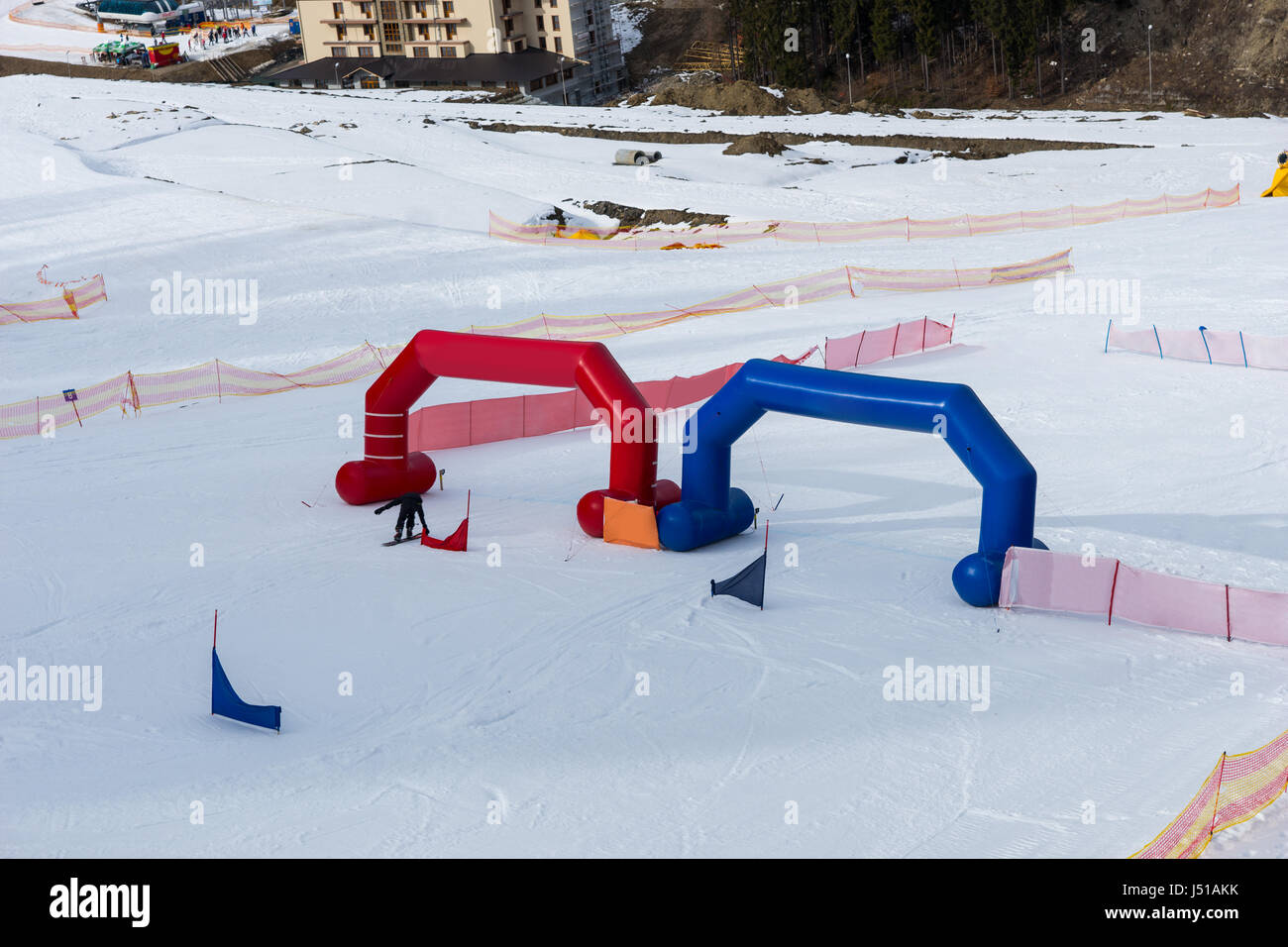 Finish line during skiing competitions in winter period Stock Photo - Alamy