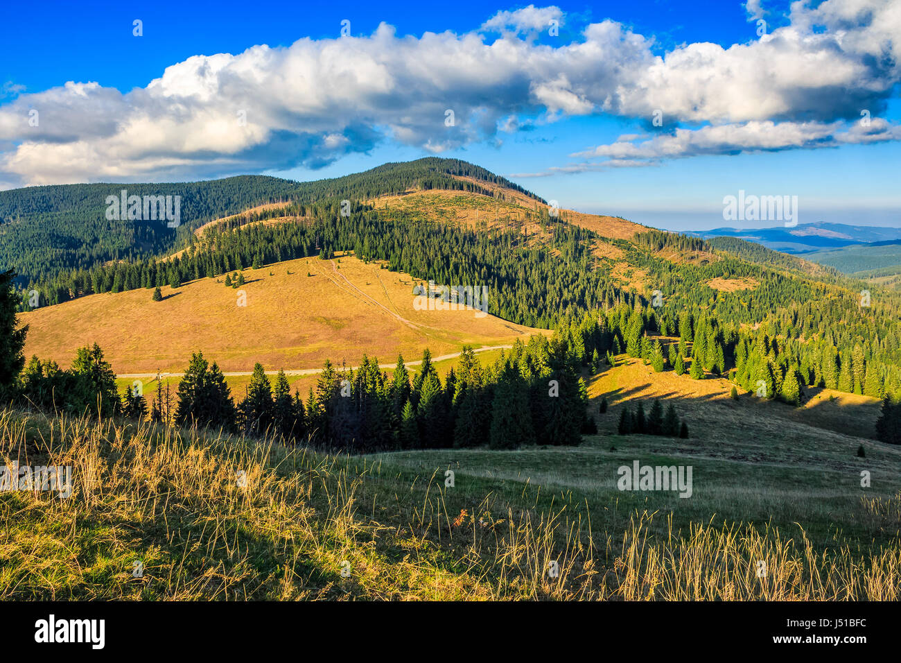 Classic Carpathian landscape. Autumn landscape in mountains of Romania ...