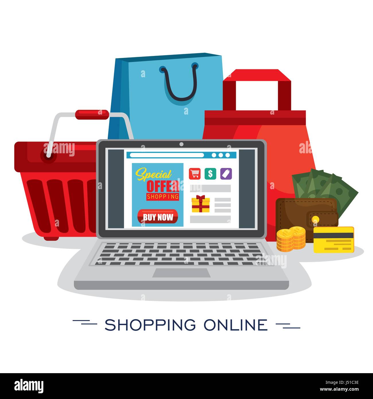 Shopping online bag bills Cut Out Stock Images & Pictures - Alamy