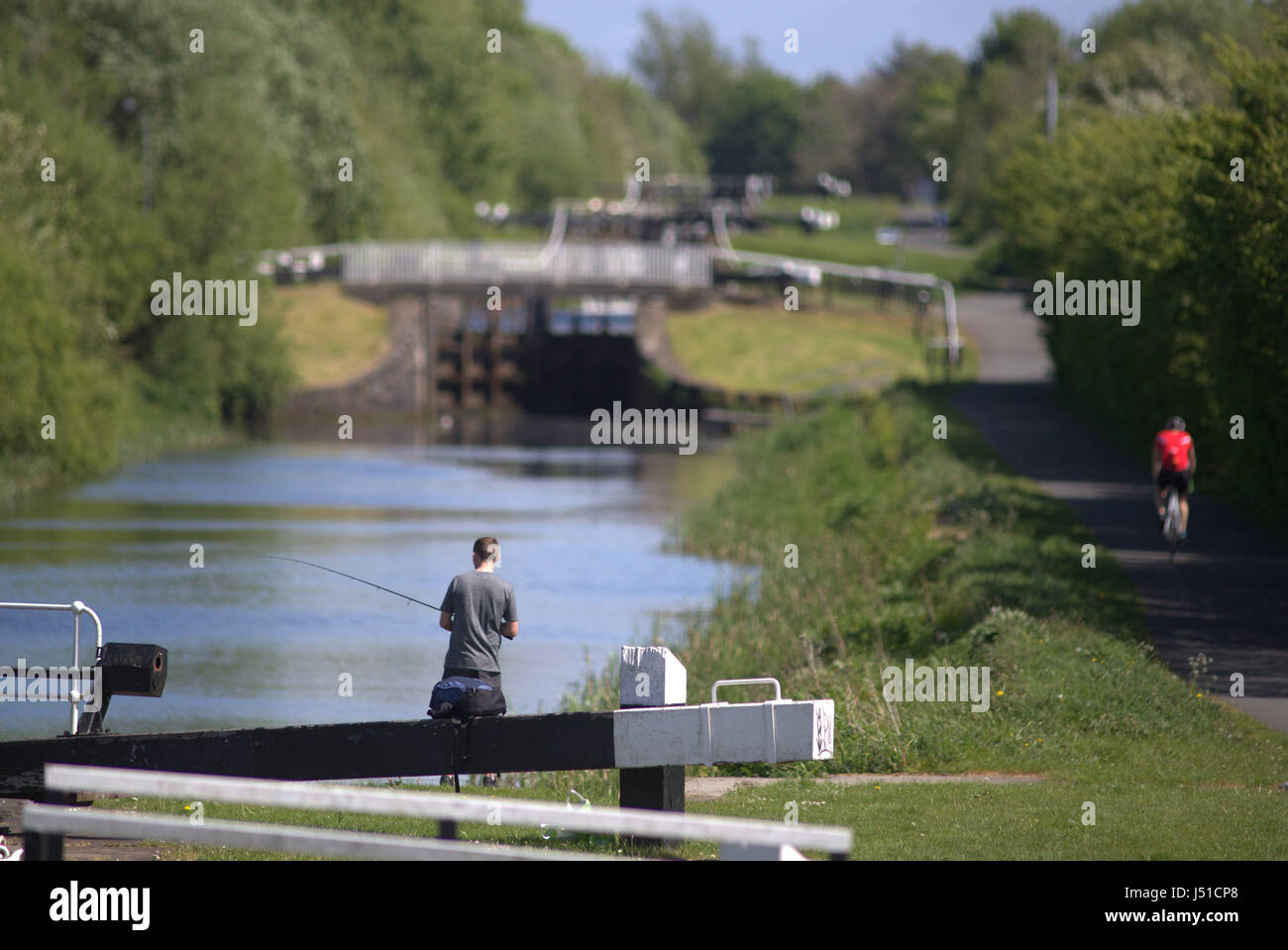 Fishing at lock 36 on the Forth and Clyde canal Stock Photo - Alamy