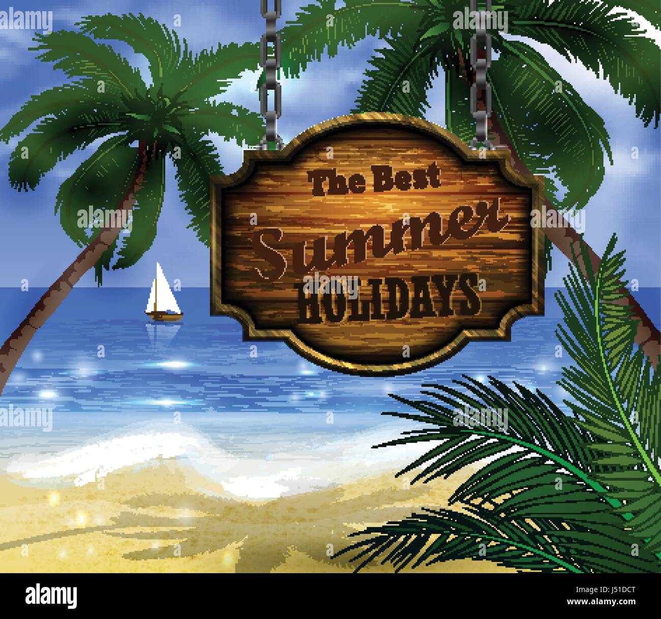 summer wooden sign on tropical beach background vector Stock Vector ...