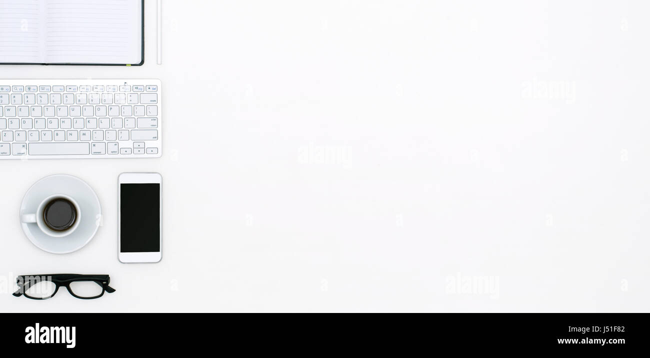 top view office desk header Stock Photo - Alamy