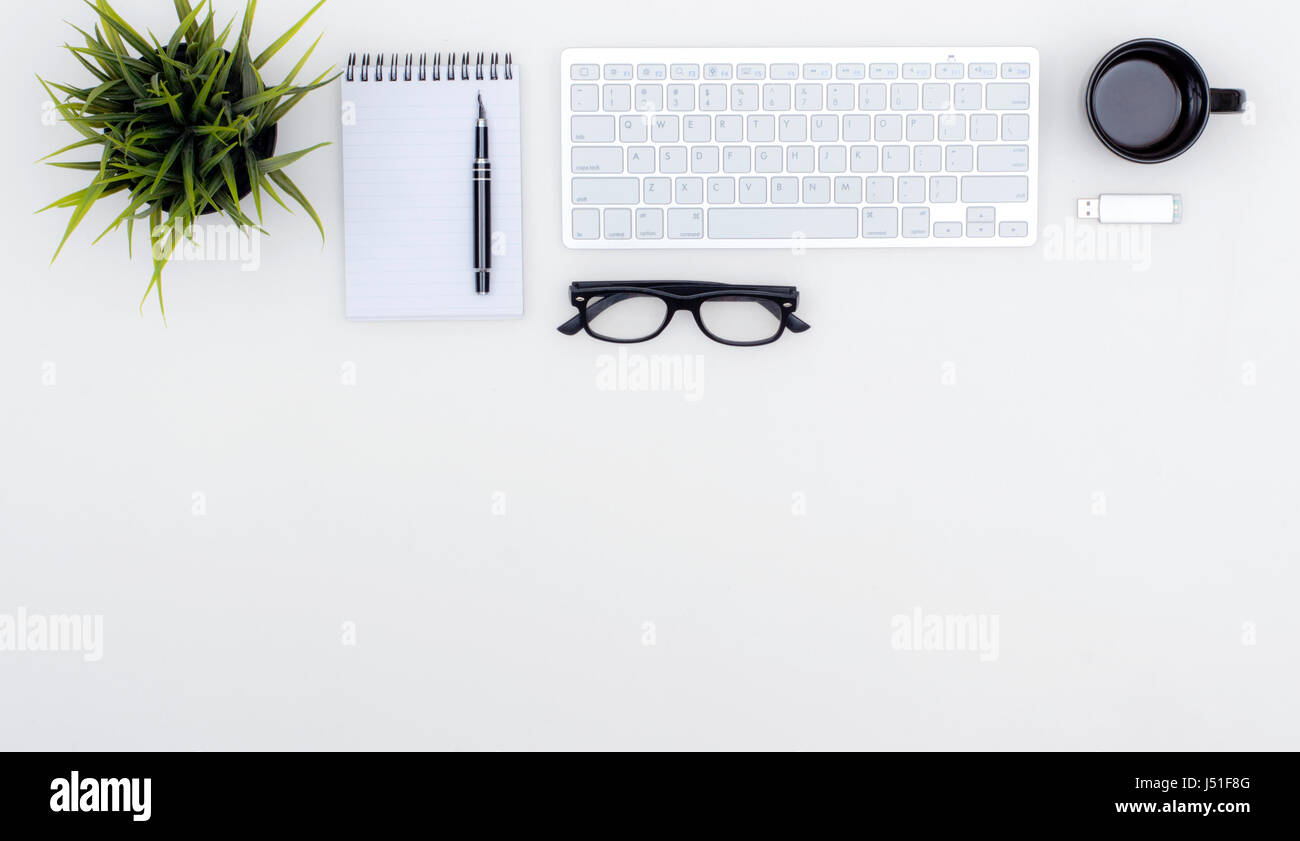 top view white office desk header Stock Photo - Alamy