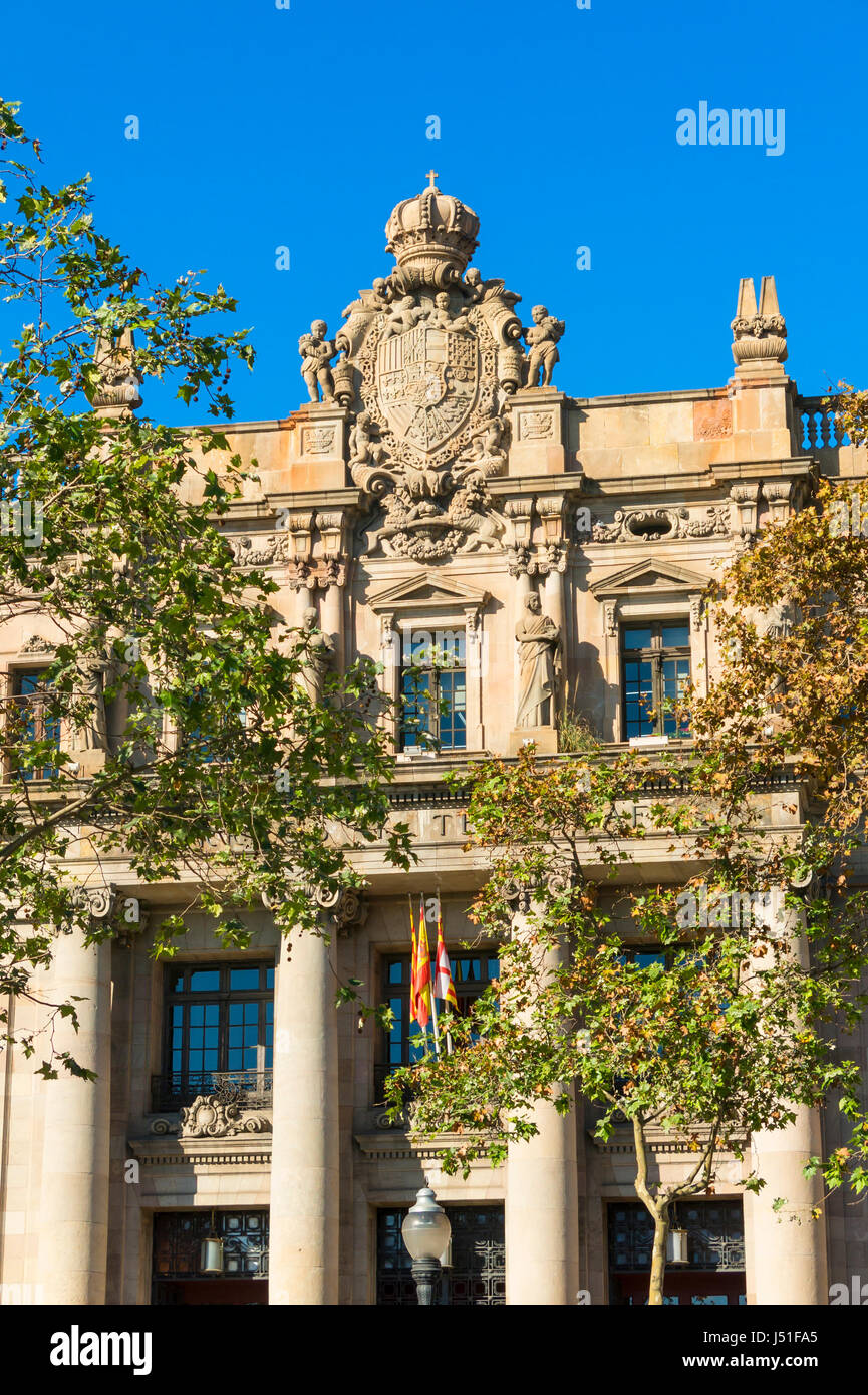 The famous central Post Office building in the city of Barcelona, Spain ...